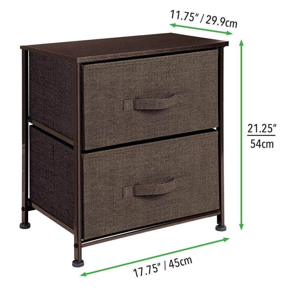 mDesign Small Storage Dresser End/Side Table Night Stand with 2 Removable Fabric Drawers - Organizer for Bedroom, Living Room, Closet - Hold Clothes, Linens, Accessories, Lido Collection, Dark Brown