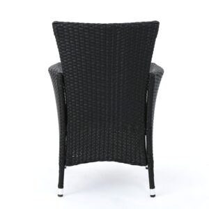 Christopher Knight Home Malta Outdoor Wicker Dining Chairs with Water Resistant Cushions, 2-Pcs Set, Black / White / Black