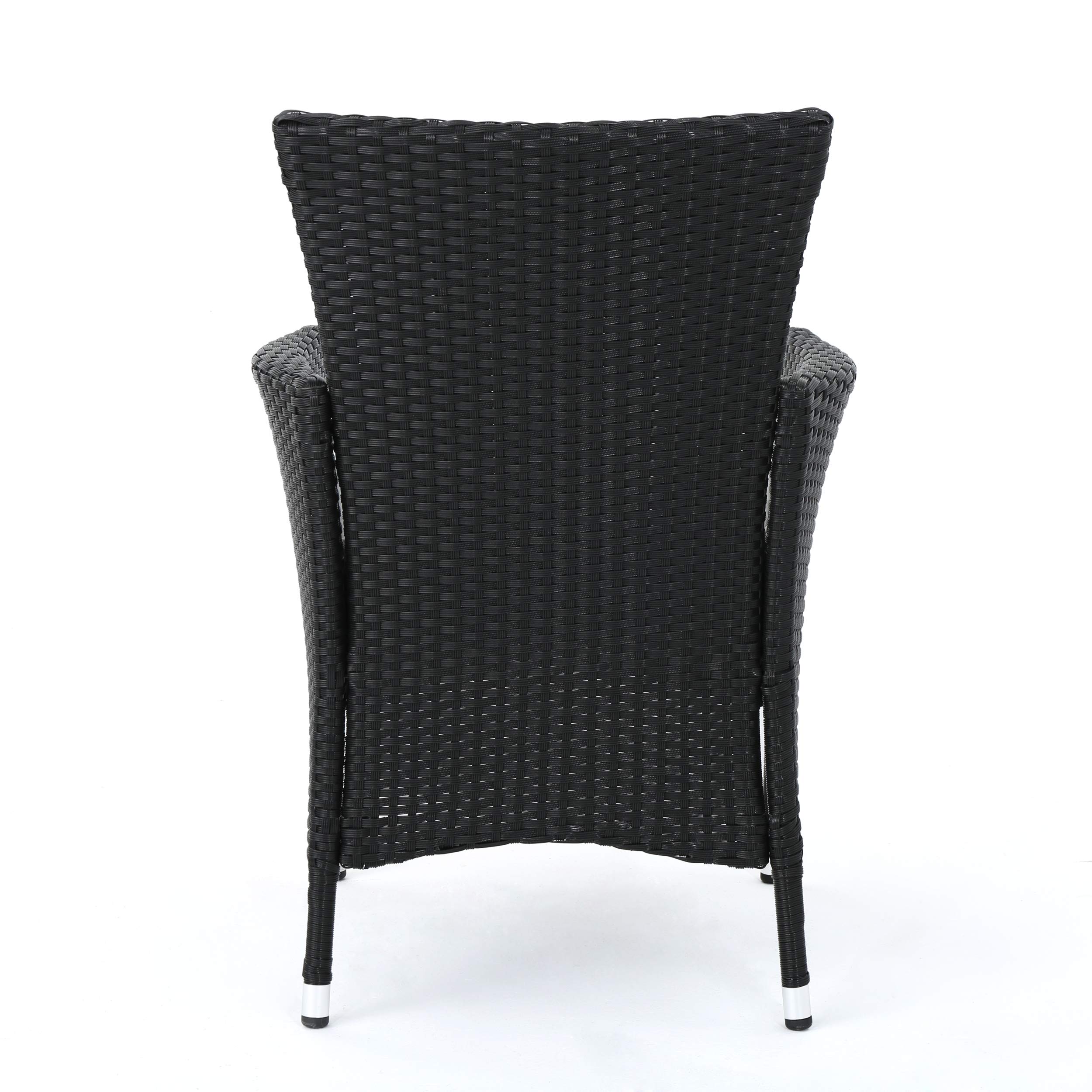 Christopher Knight Home Malta Outdoor Wicker Dining Chairs with Water Resistant Cushions, 2-Pcs Set, Black / White / Black