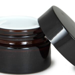 Vivaplex, 12, Amber, 15 ml, Round Glass Jars, with Inner Liners and black Lids