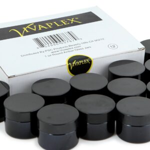 Vivaplex, 12, Amber, 1 oz, Round Glass Jars, with Inner Liners and black Lids