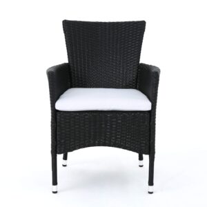 Christopher Knight Home Malta Outdoor Wicker Dining Chairs with Water Resistant Cushions, 2-Pcs Set, Black / White / Black