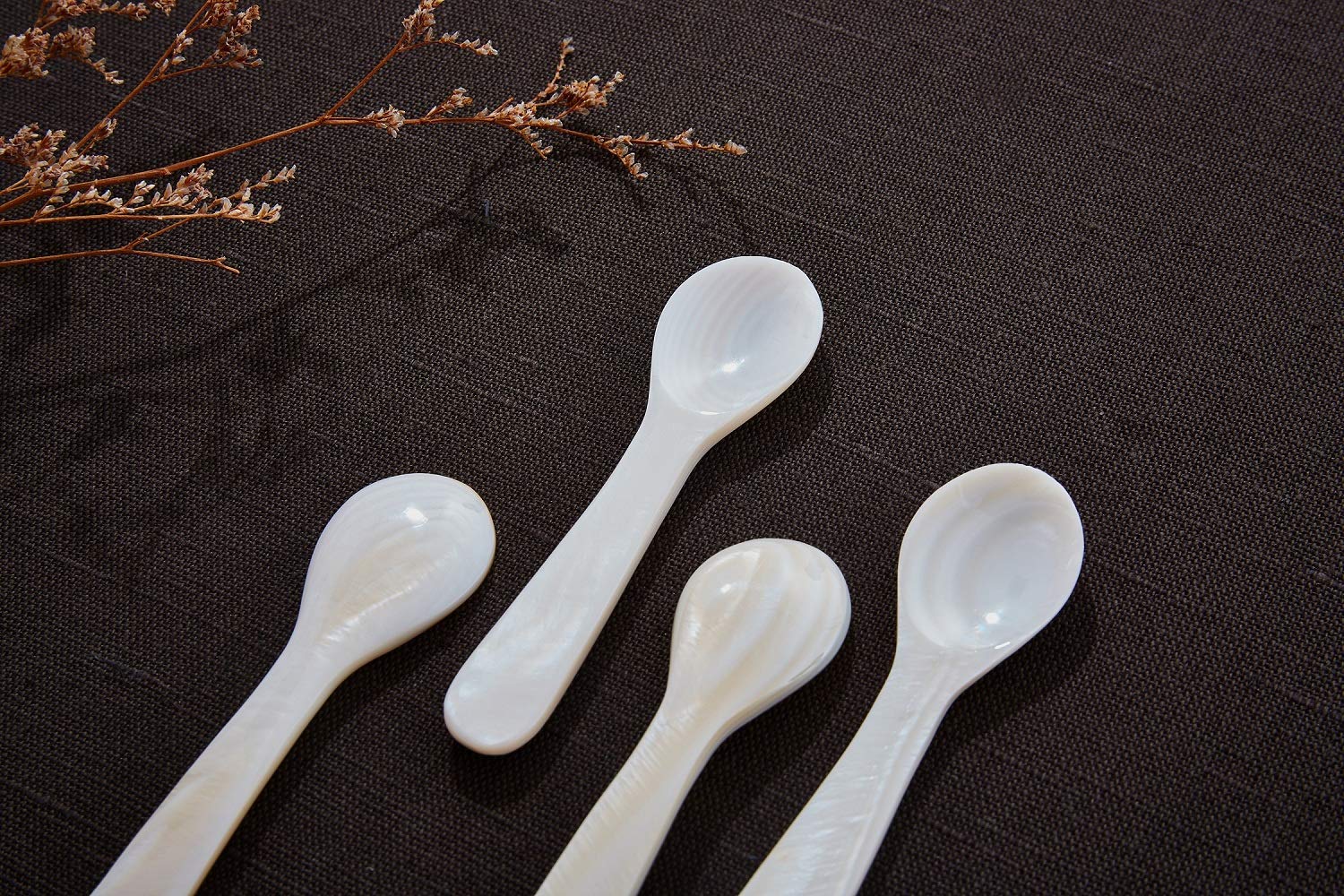 DUEBEL Set of 10 White Mother of Pearl 3.55′′ Caviar Spoons for Caviar, Egg, Coffee Serving (White, 9cmx2.4cm)