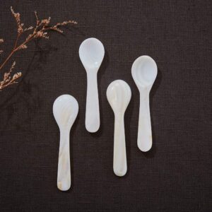 DUEBEL Set of 10 White Mother of Pearl 3.55′′ Caviar Spoons for Caviar, Egg, Coffee Serving (White, 9cmx2.4cm)