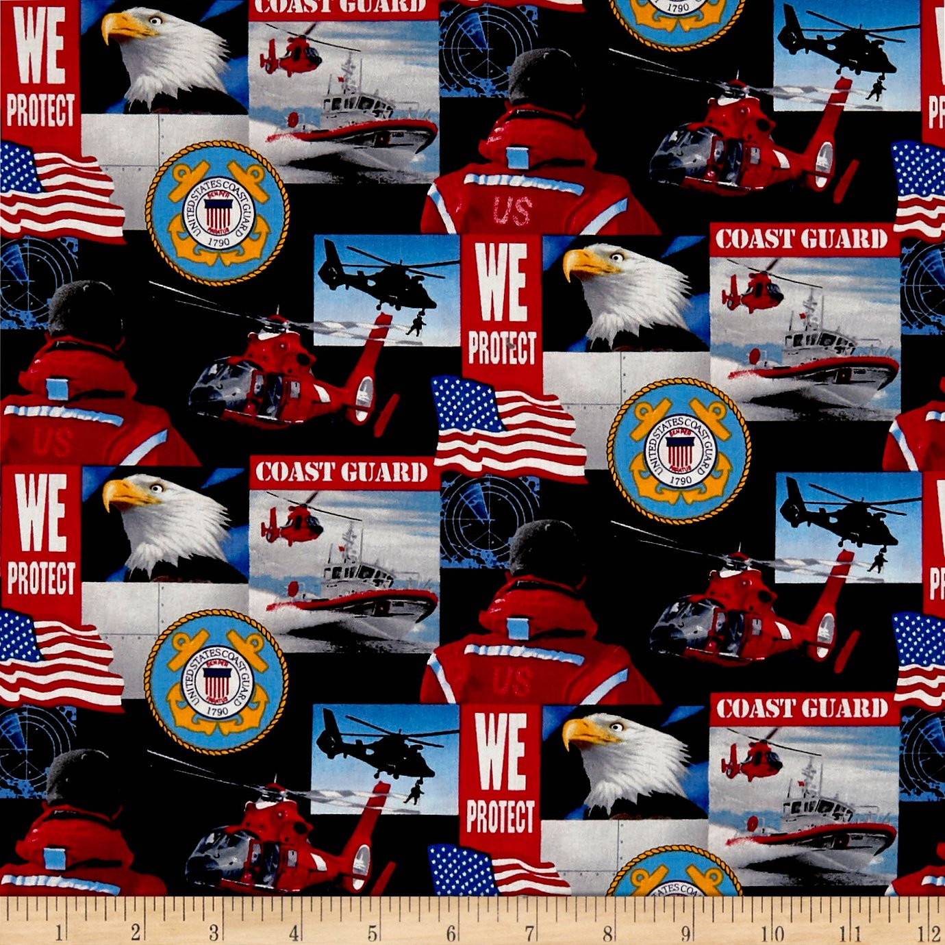 Military Coast Guard Allover Multi, Fabric by the Yard