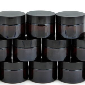 Vivaplex, 12, Amber, 1 oz, Round Glass Jars, with Inner Liners and black Lids