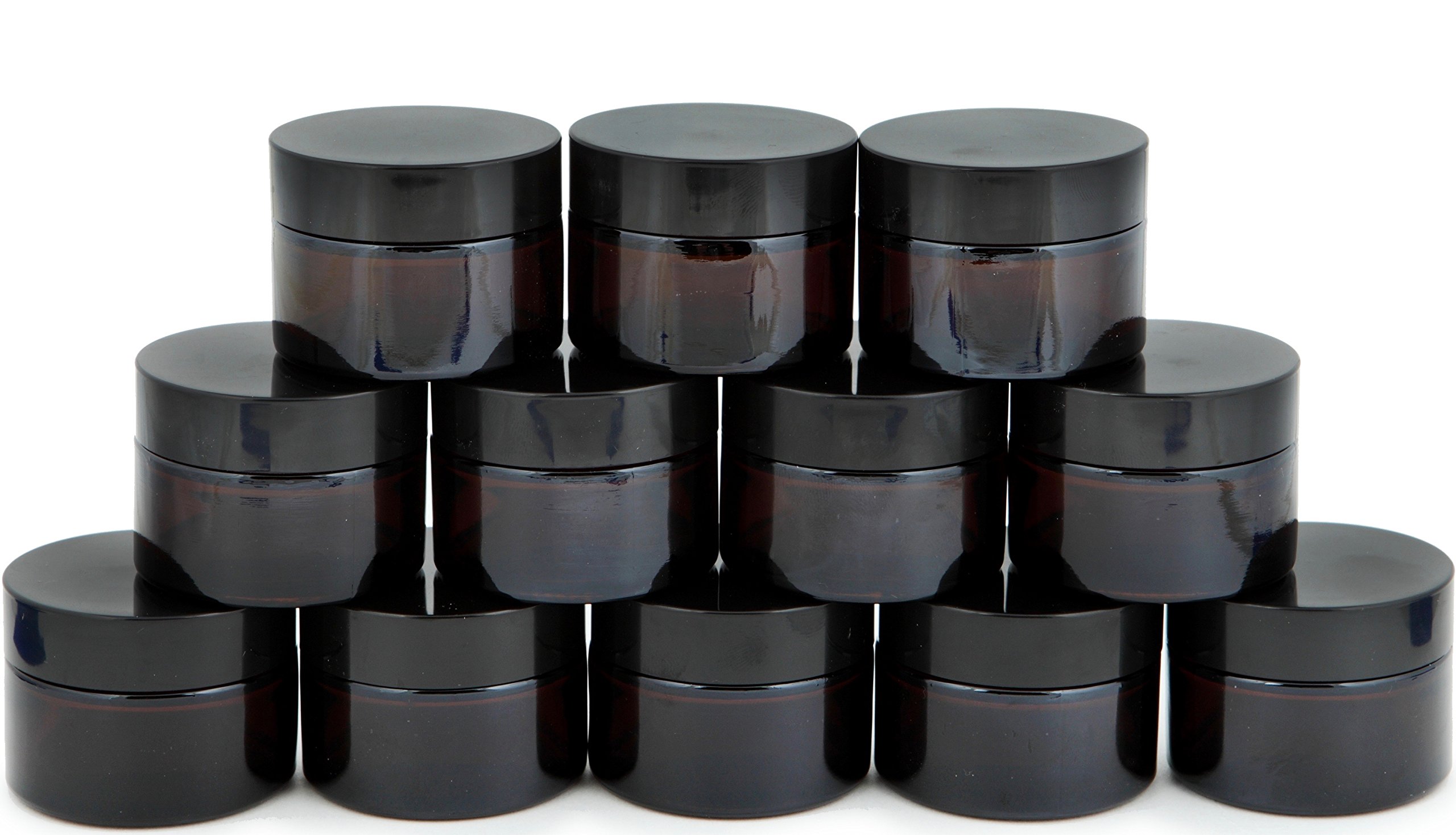 Vivaplex, 12, Amber, 1 oz, Round Glass Jars, with Inner Liners and black Lids