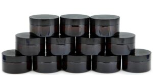 vivaplex, 12, amber, 15 ml, round glass jars, with inner liners and black lids