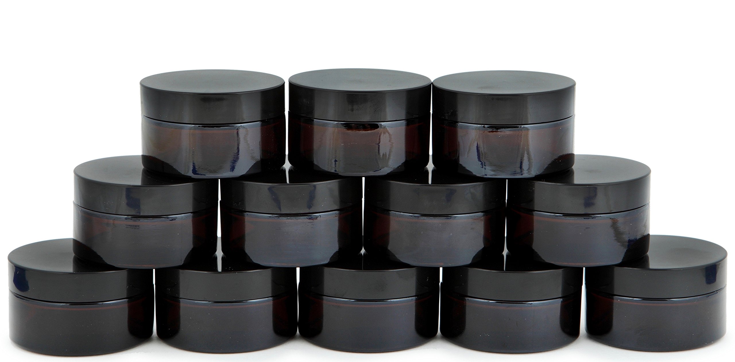 Vivaplex, 12, Amber, 15 ml, Round Glass Jars, with Inner Liners and black Lids