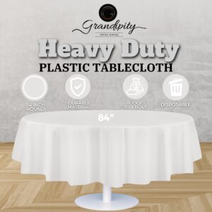 Grandipity White Plastic Table Cloth Disposable (6 Pk) 84in Round Tablecloth Premium Party Table Cloths Disposable - Perfect Table Cloth Round Cover For Any Table Up To 6 Feet