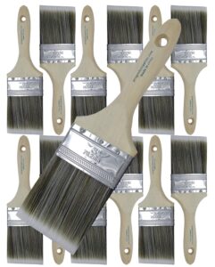 12pk 3 inch flat brush premium wall/trim house paint brush set for professional painter and home owners painting brushes for cabinet decks fences interior exterior & commercial paintbrush.