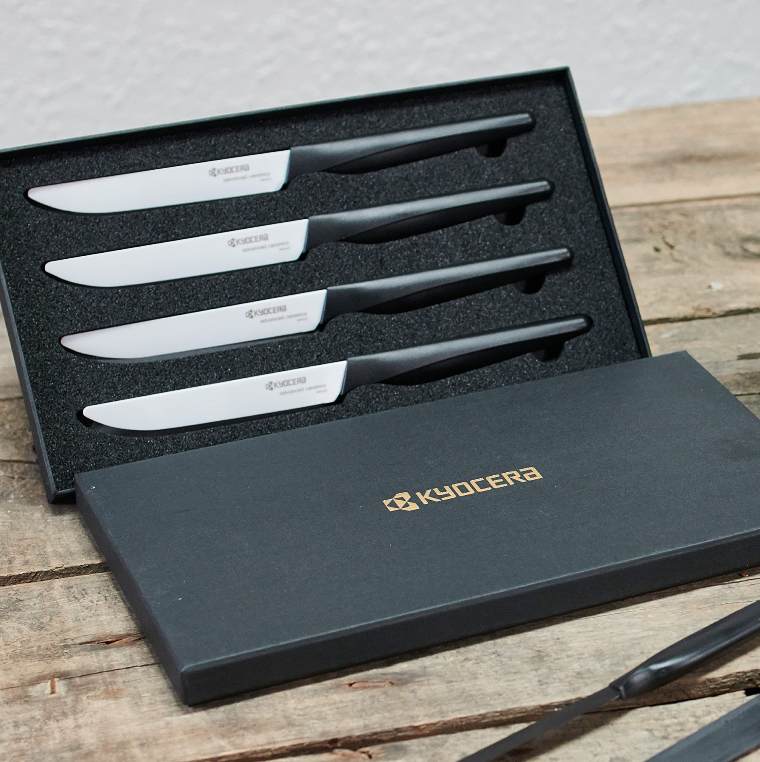 Kyocera 4-piece Ceramic Steak Knife Set, 4.5" Black/White