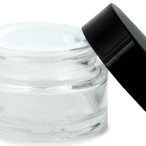 Vivaplex, 12, Clear, 15 ml (1/2 oz), Round Glass Jars, with Inner Liners and black Lids