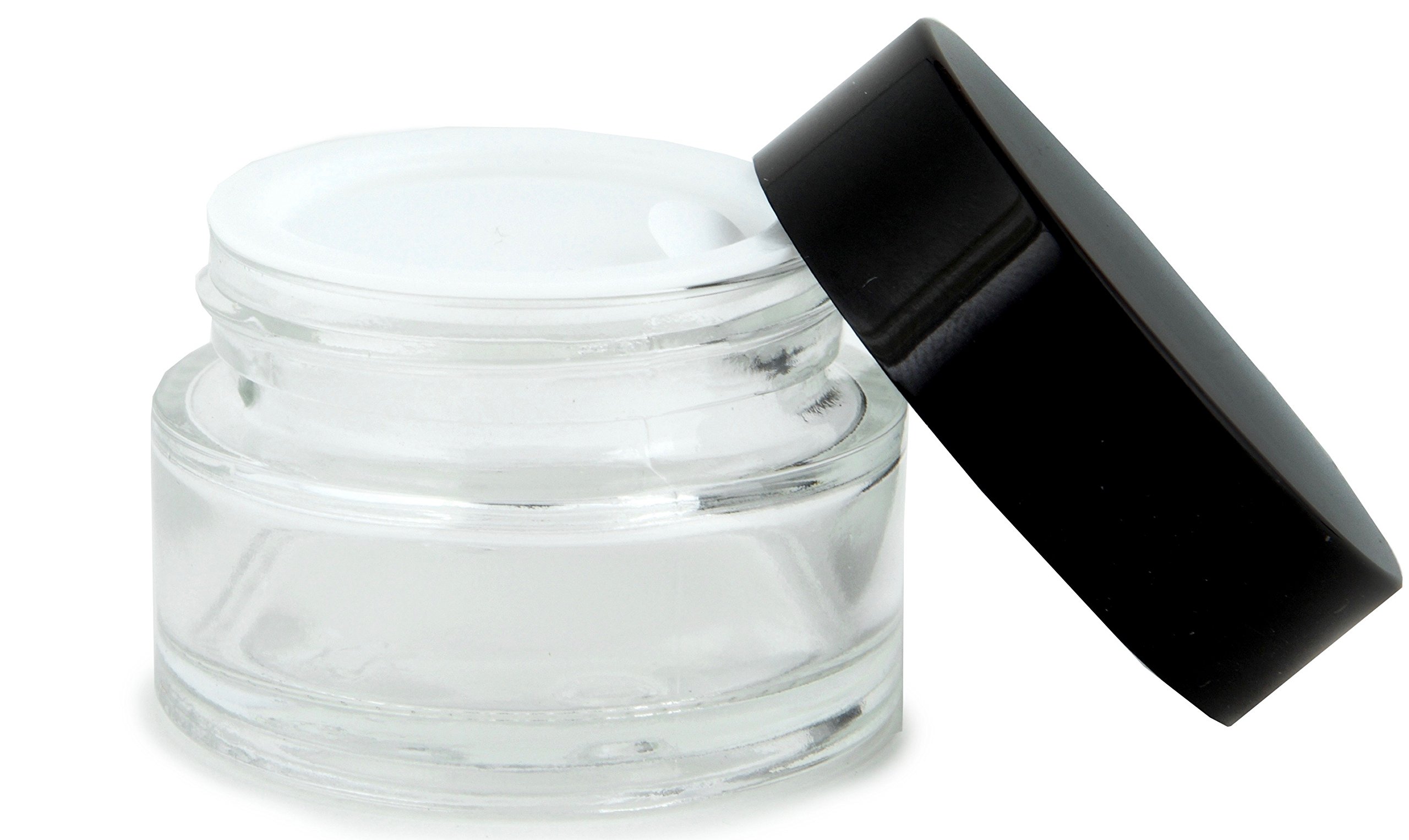 Vivaplex, 12, Clear, 15 ml (1/2 oz), Round Glass Jars, with Inner Liners and black Lids