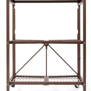 Origami General Purpose Collapsible Foldable 3-Shelf Small Storage Rack with Wheels, Pre-Assembled - Vintage Bronze