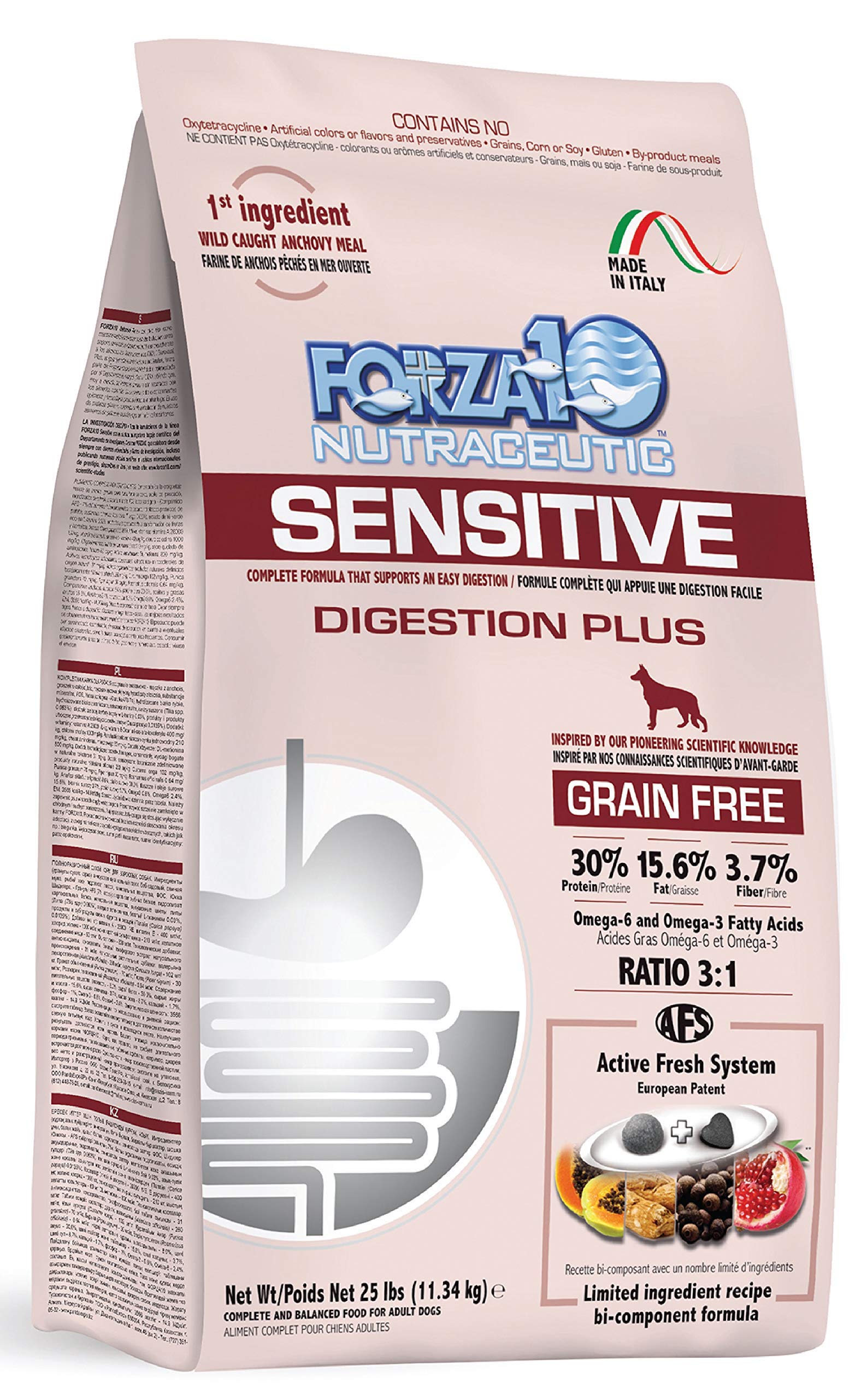 Forza10 Sensitive Digestion Grain Free Dry Dog Food, Complete and Balanced Dog Food for Adult Dogs with Digestive and Stomach Issues (25 Pounds)