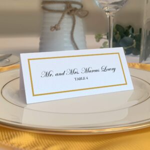 single line border printable place cards, gold (choose color), set of 60 (10 sheets), laser & inkjet printers - wedding, party, dinner, and special events - made in the usa