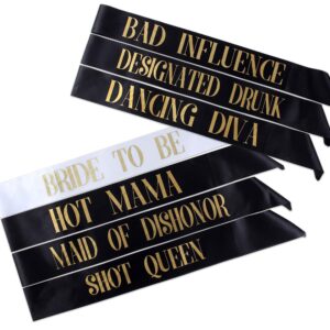 7 bachelorette sashes- 6 bride tribe sashes and 1 bride to be sash (black)