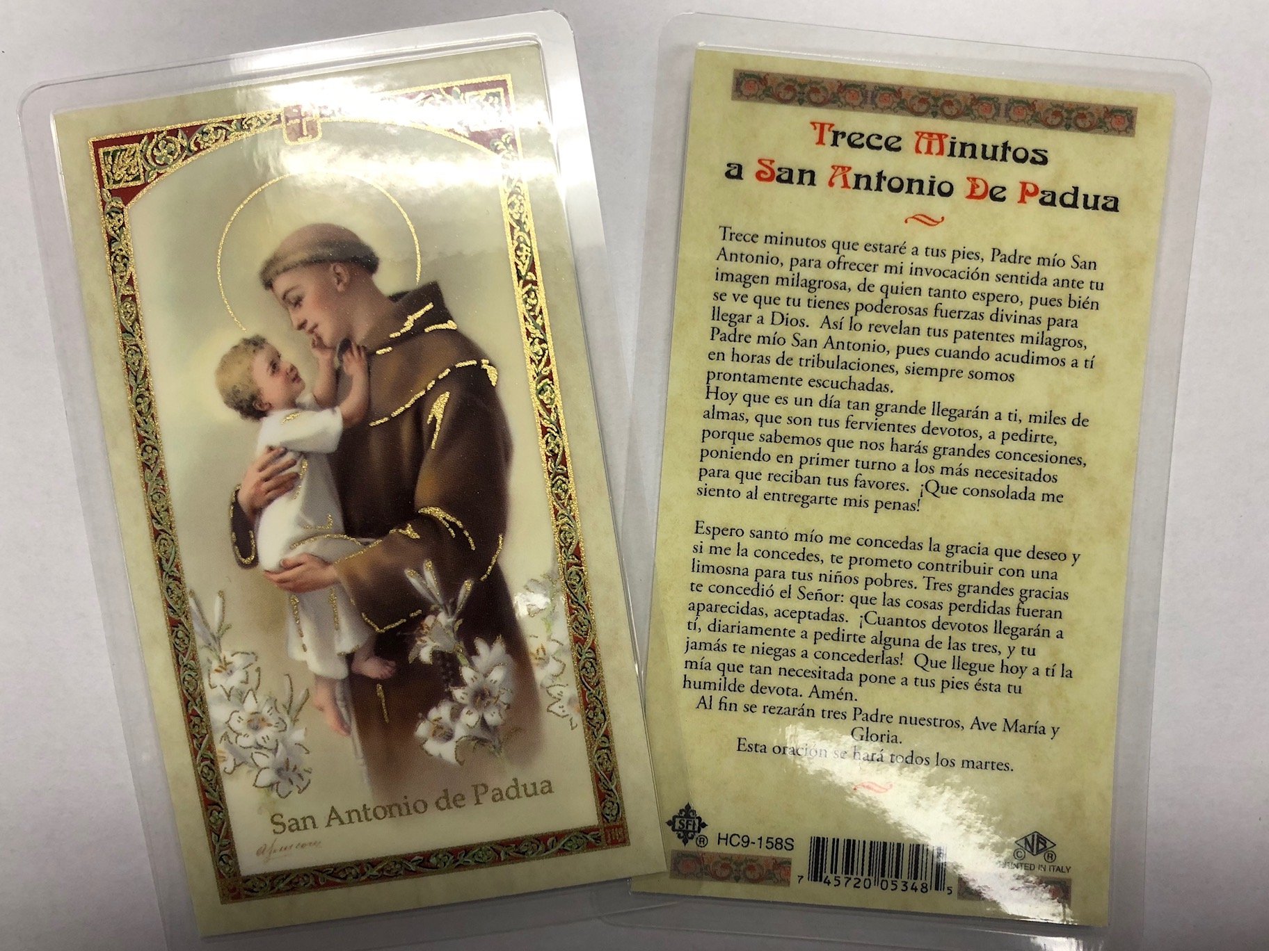 Holy Prayer Cards For 3 Minutes with Saint Anthony De Padua in Spanish