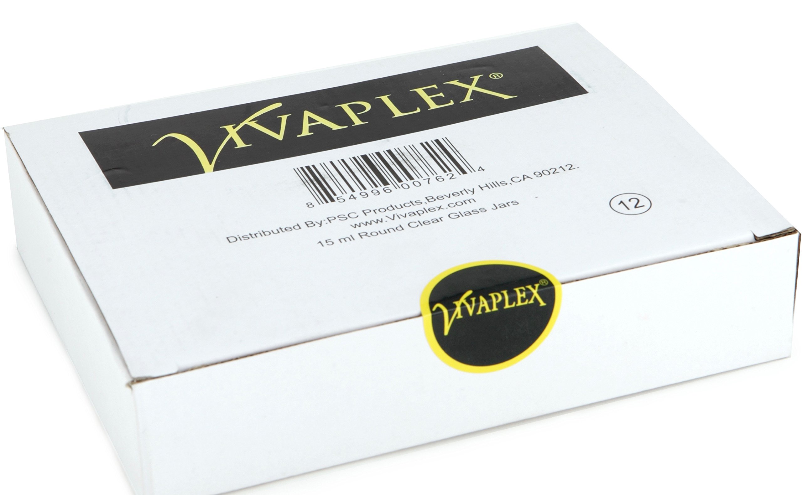 Vivaplex, 12, Clear, 15 ml (1/2 oz), Round Glass Jars, with Inner Liners and black Lids