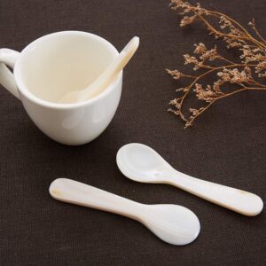 DUEBEL Set of 10 White Mother of Pearl 3.55′′ Caviar Spoons for Caviar, Egg, Coffee Serving (White, 9cmx2.4cm)