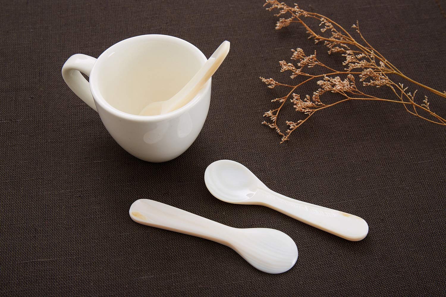 DUEBEL Set of 10 White Mother of Pearl 3.55′′ Caviar Spoons for Caviar, Egg, Coffee Serving (White, 9cmx2.4cm)