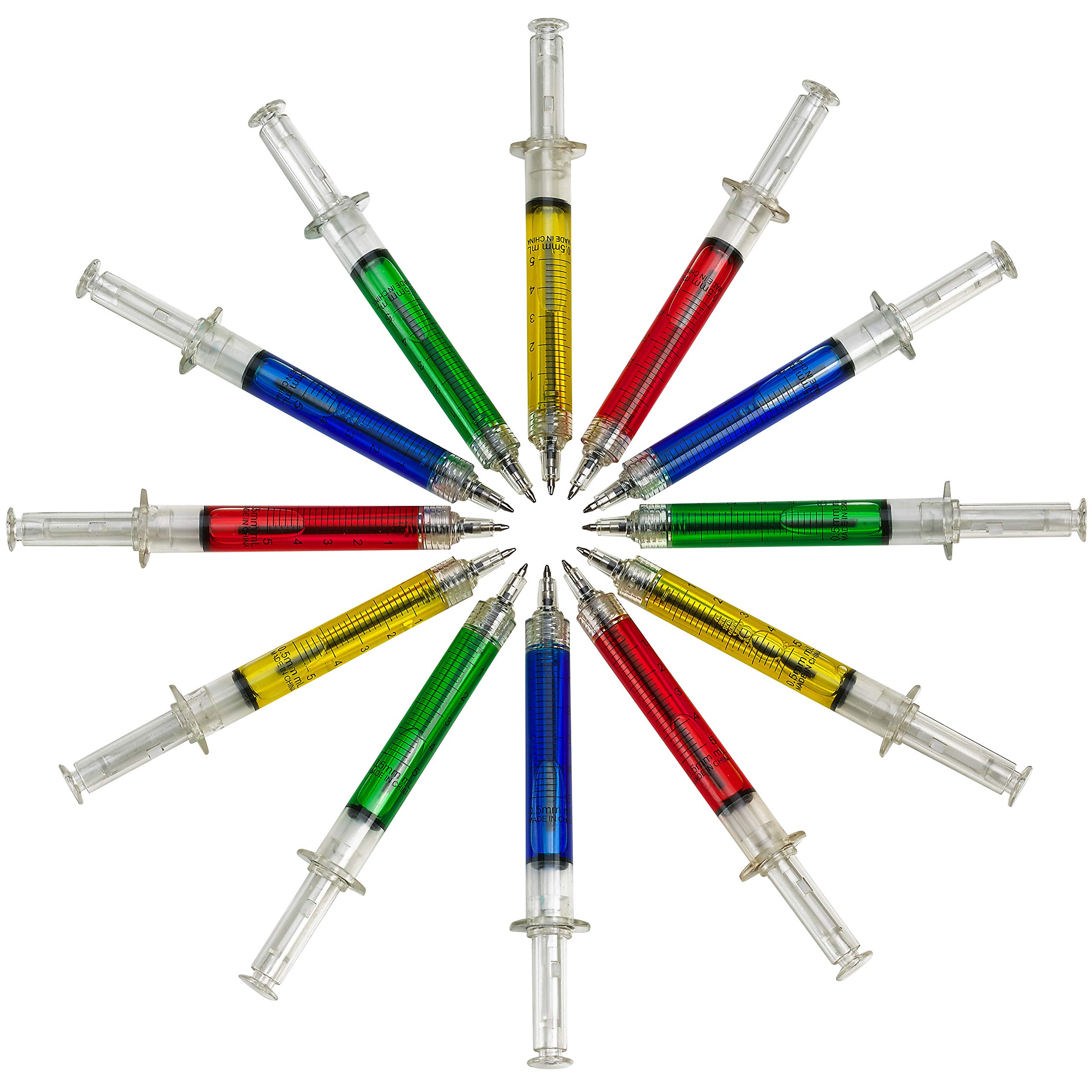 Bedwina Syringe Pens - (Bulk Pack of 24) Retractable Fun Multi Color Novelty Pen for Nurses, Nursing Student School Supplies, Birthdays, Stocking Stuffers and Toy Party Favor Gifts