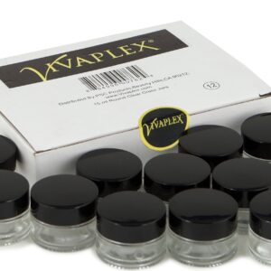 Vivaplex, 12, Clear, 15 ml (1/2 oz), Round Glass Jars, with Inner Liners and black Lids