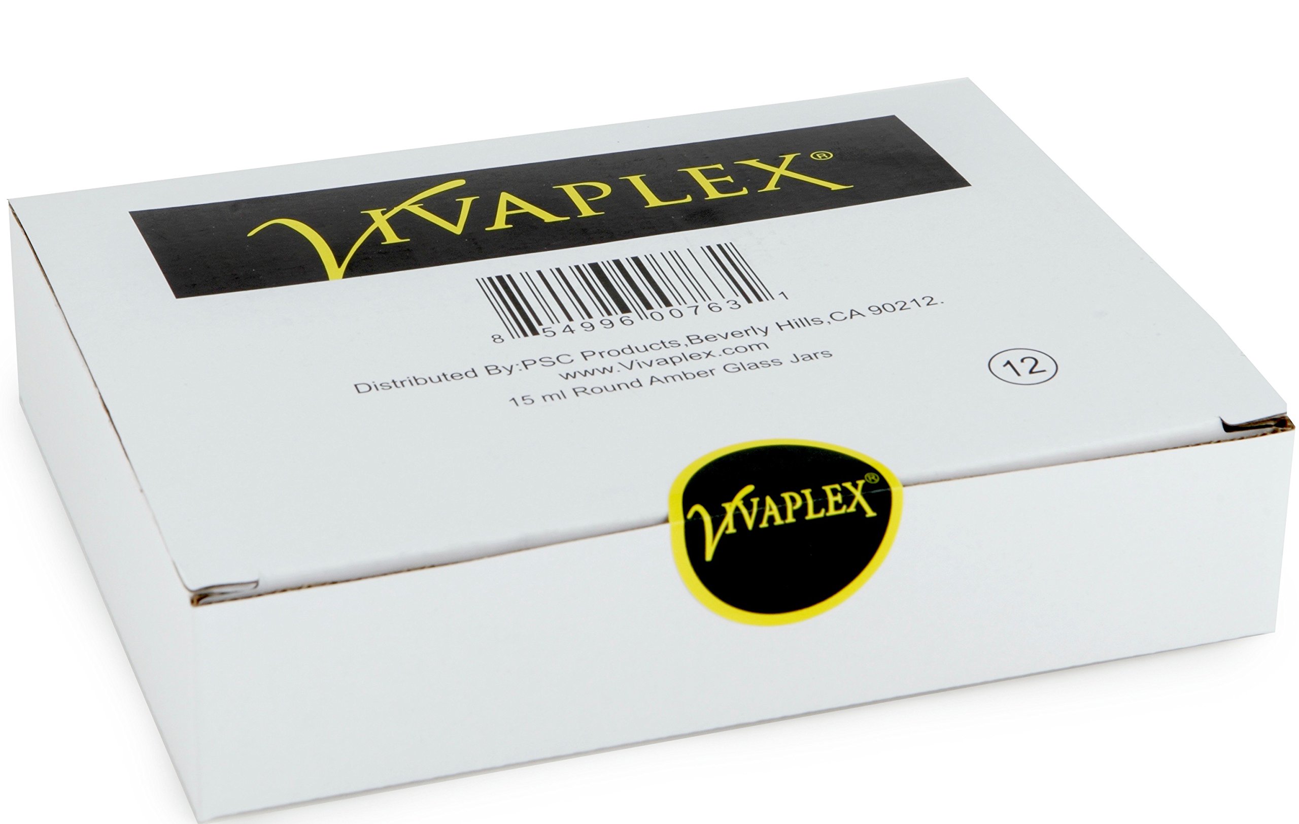 Vivaplex, 12, Amber, 15 ml, Round Glass Jars, with Inner Liners and black Lids