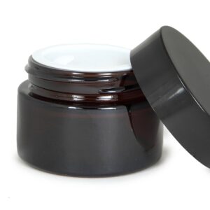 Vivaplex, 12, Amber, 1 oz, Round Glass Jars, with Inner Liners and black Lids