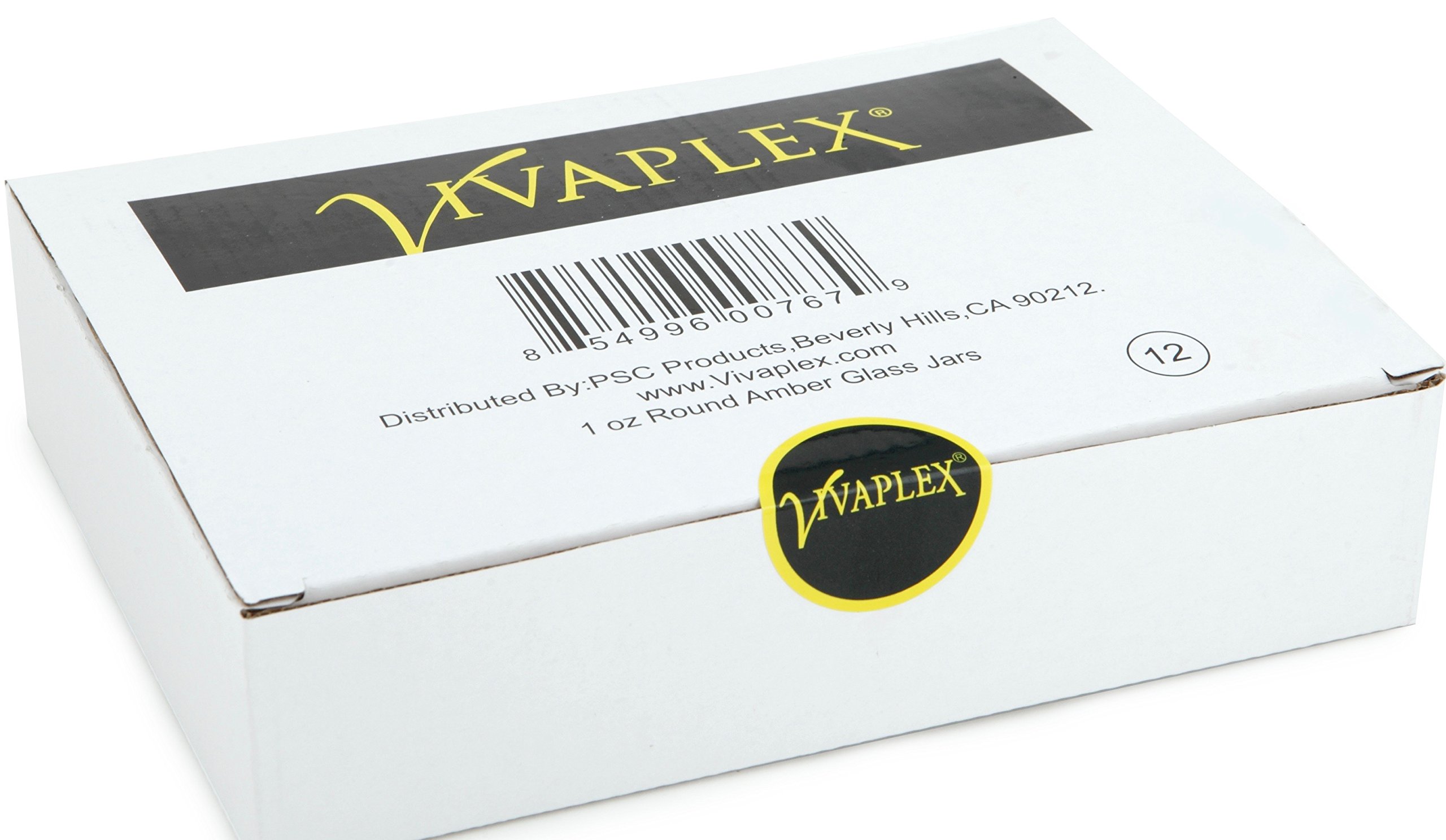 Vivaplex, 12, Amber, 1 oz, Round Glass Jars, with Inner Liners and black Lids