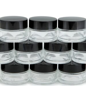 Vivaplex, 12, Clear, 15 ml (1/2 oz), Round Glass Jars, with Inner Liners and black Lids