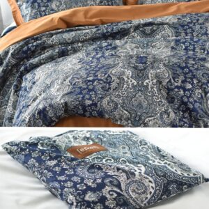 Eikei Home Damask Medallion Luxury Duvet Quilt Cover Boho Paisley Print Bedding Set 400 Thread Count Egyptian Cotton Sateen Vibrant Bohemian Pattern,3 pieces (King, Midnight)