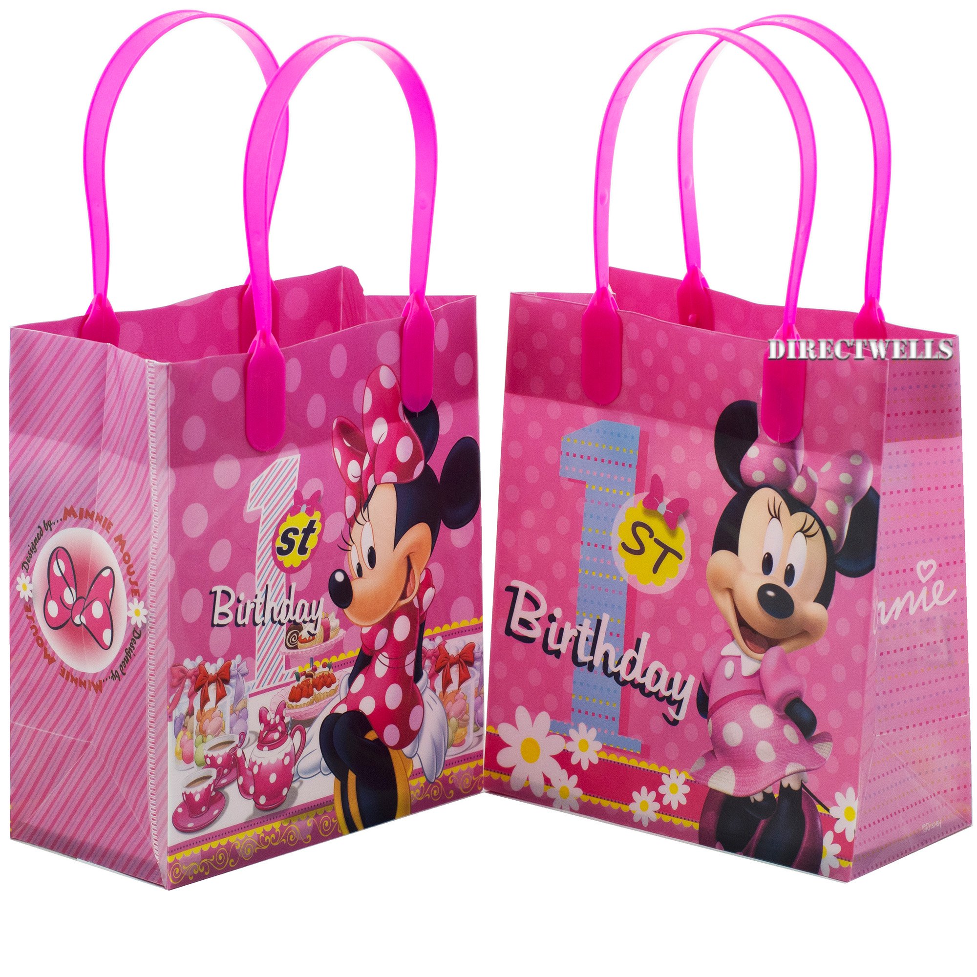 Disney Minnie Mouse 1st Birthday Authentic Licensed 12 Reusable Small Goodie Bags 6"