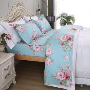 fadfay floral twin xl sheets 100% combed cotton sheet sets pink flowers deep pocket fitted sheets girls bedding sets for all-season (4pcs, 1 fitted sheet, 1 flat sheet, 2 pillowcases)