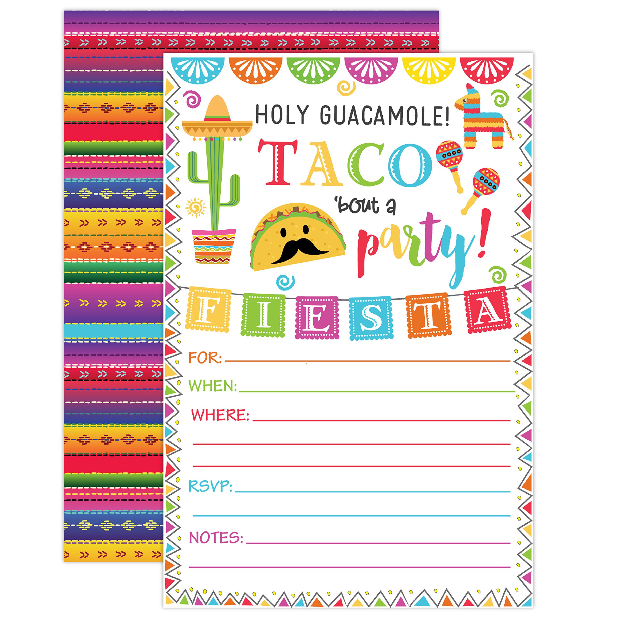 Fiesta Invitation - Fiesta Birthday Party Invitation - Mexican Fiesta Birthday Party Invitation - Taco Bout a Party Invitation - Taco Tuesday - 20 Fill-In Invitations With White Envelopes