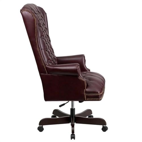 Scranton & Co Traditional Leather Executive Office Chair in Burgundy Red