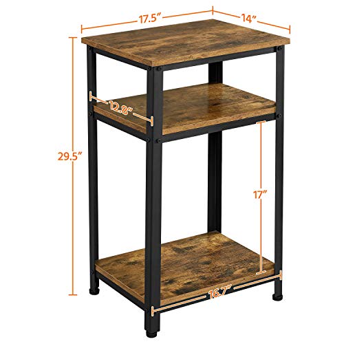 Yaheetech Tall End Table, 30 Inches High Side Table with Wooden Shelves & Strong Metal Frame, Large 3-Tier Telephone Table for Living Room Small Space, Rustic Brown