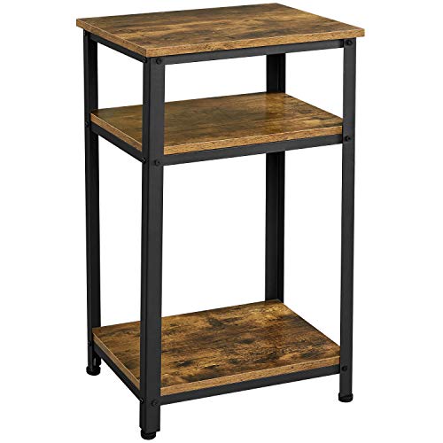 Yaheetech Tall End Table, 30 Inches High Side Table with Wooden Shelves & Strong Metal Frame, Large 3-Tier Telephone Table for Living Room Small Space, Rustic Brown