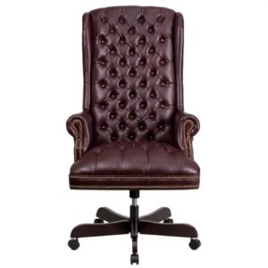 Scranton & Co Traditional Leather Executive Office Chair in Burgundy Red