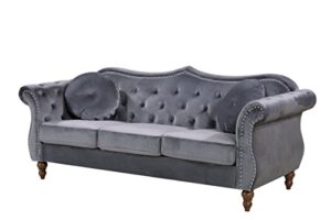 container furniture direct anna1 chesterfield velvet couches for living room, button tufted luxury upholstery with rolled arms, high-density foam, durable wood frame, 79.5" sofa, lava gray