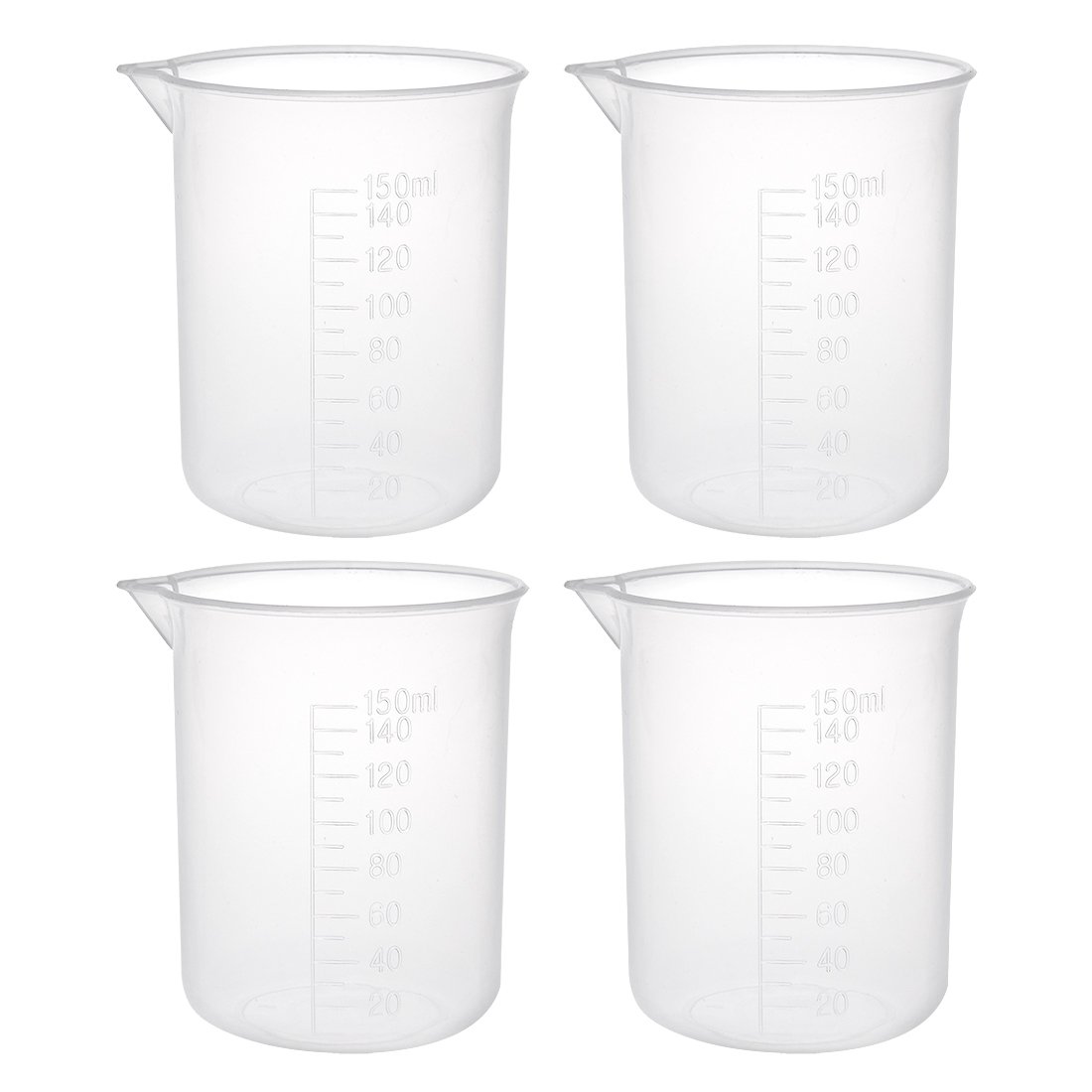 uxcell Measuring Cup 150ml PP Plastic Graduated Beaker Transparent for Lab Kitchen liquids 4pcs