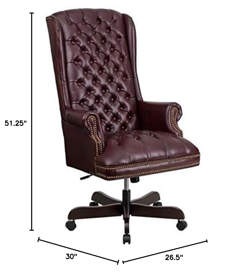 Scranton & Co Traditional Leather Executive Office Chair in Burgundy Red