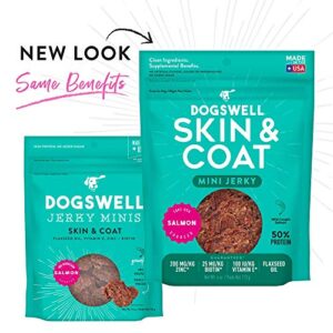 Dogswell Jerky Skin and Coat – Mini Salmon Jerky Dog Treats with Dog Skin & Coat Support (4 oz. Salmon)