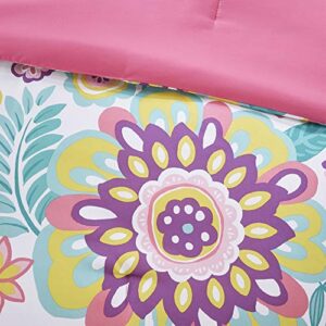 Mi Zone Camille Comforter Set, Vibrant Flowers Design All Season Teen Bedding, Matching Sham, Decorative Pillow, Girls Bedroom Décor, Full/Queen, Pink 4 Piece