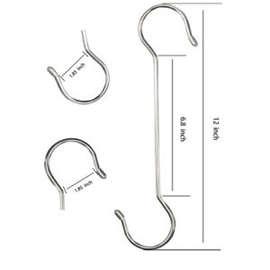 12 Inch Metal Hanging Christmas S Hooks - Extra Large Shaped Hook Heavy-Duty S Hooks,for Kitchenware, Plants,Clothing store, Garden S Hook,Hotels,Hovel and workshops,Stainless steel(6-Pack)