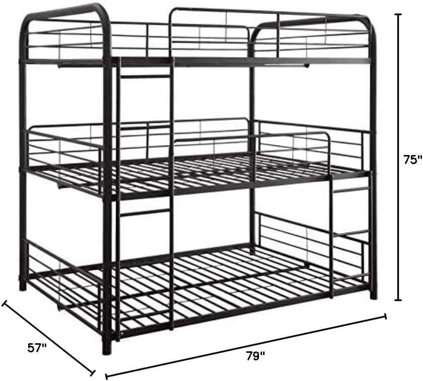 Acme Cairo Metal Frame Full Triple Bunk Bed in Sandy Black