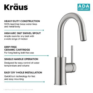 KRAUS Spot Free Oletto Single Handle Kitchen Bar Faucet in All-Brite Stainless Steel Finish, KPF-2600SFS (Pack of 1)