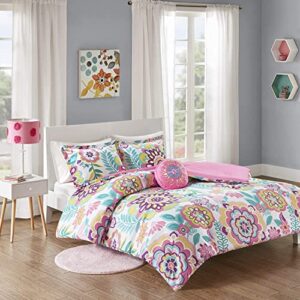 Mi Zone Camille Comforter Set, Vibrant Flowers Design All Season Teen Bedding, Matching Sham, Decorative Pillow, Girls Bedroom Décor, Full/Queen, Pink 4 Piece