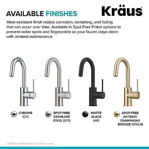 KRAUS Spot Free Oletto Single Handle Kitchen Bar Faucet in All-Brite Stainless Steel Finish, KPF-2600SFS (Pack of 1)